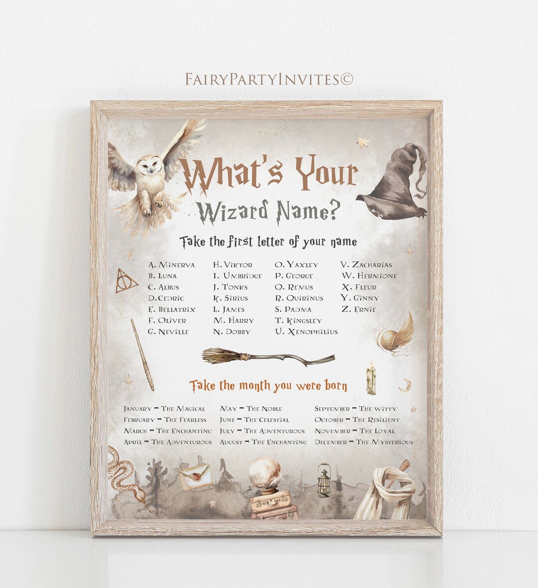 What's Your Wizard Name Game, Wizard Birthday Party Activity, Wizard ...