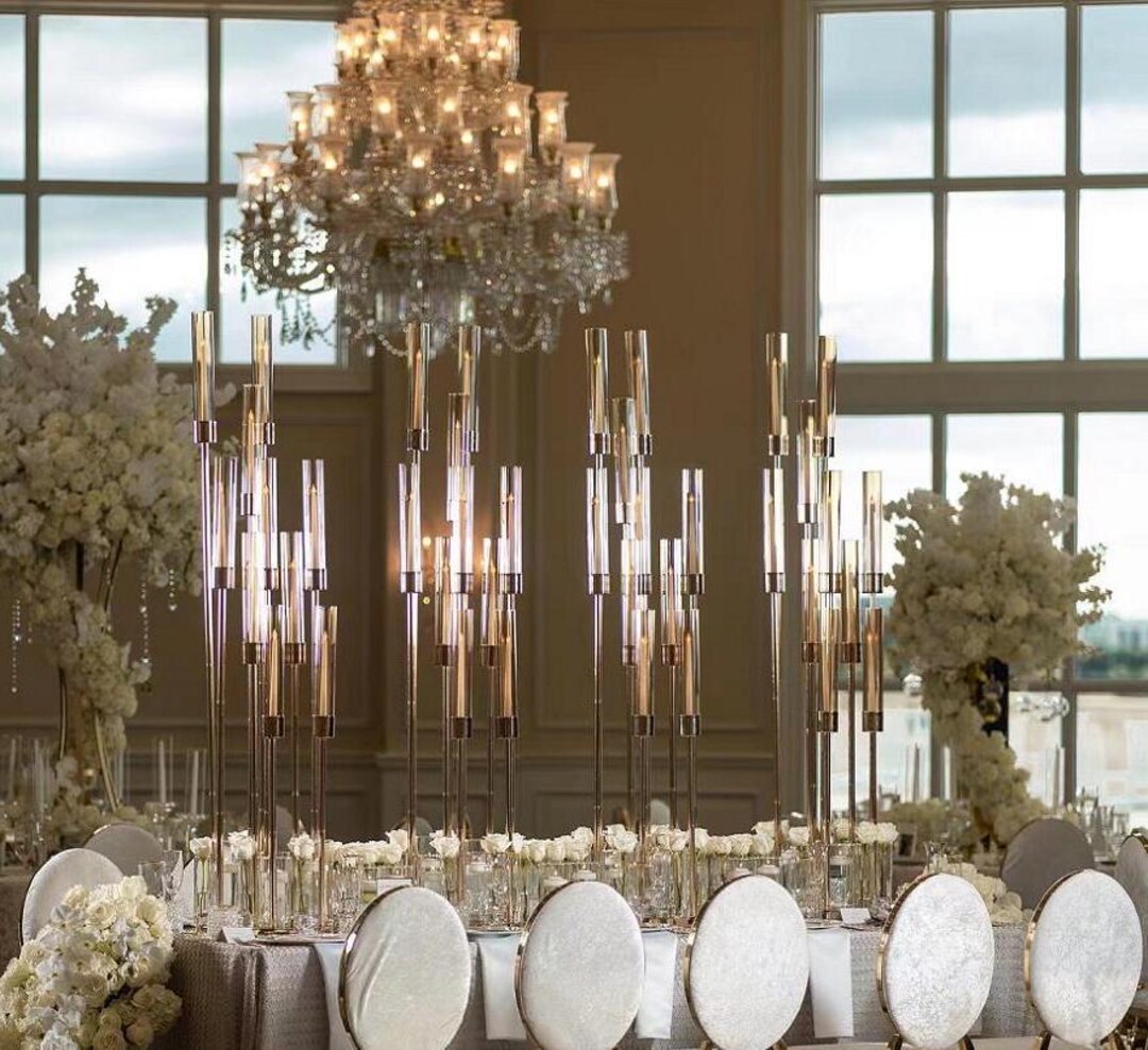 50''gold 8 Arm Metal Cluster Candle Holder, Tall Stand Glass Candles ...