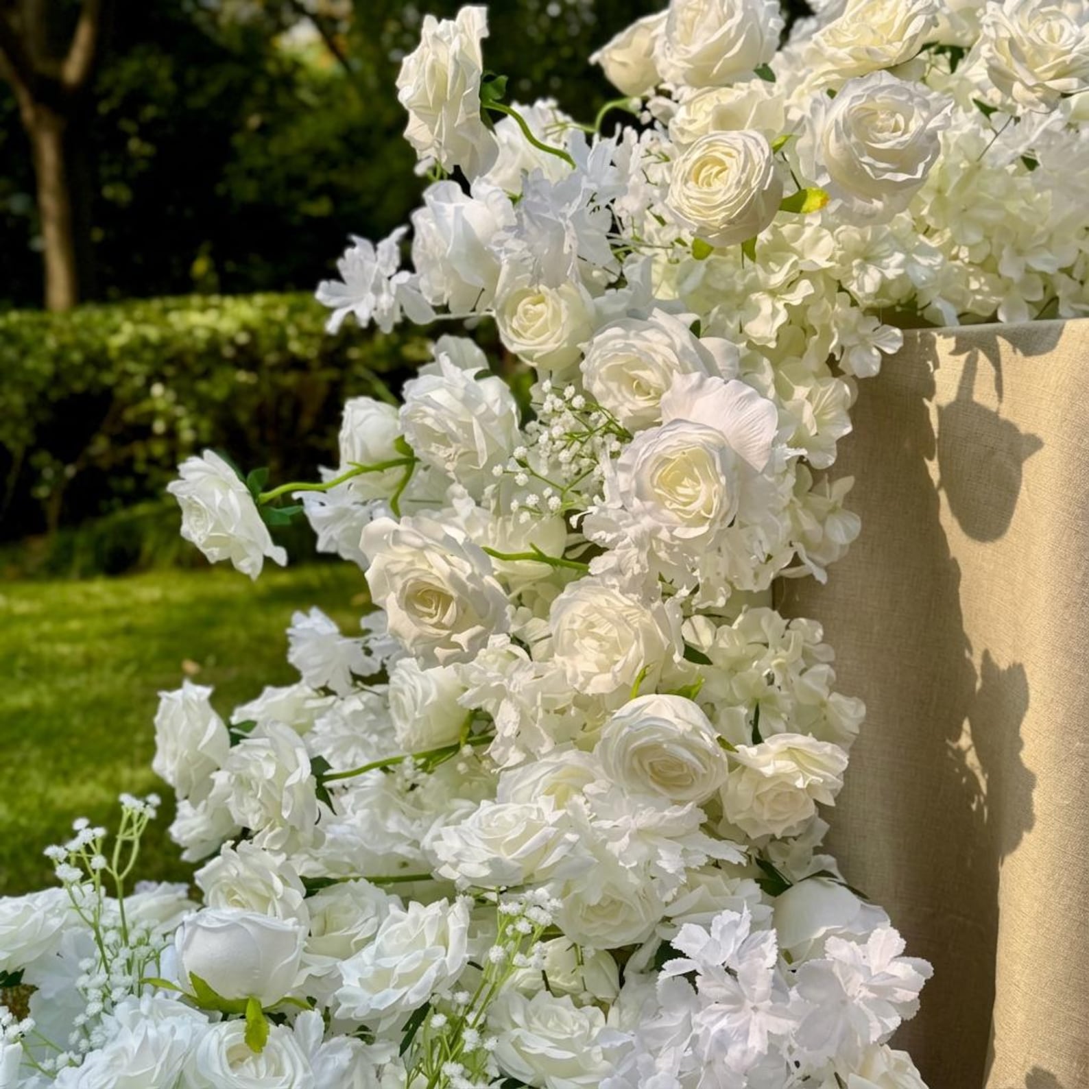 Ships From Houston/ WHITE ROSE Cascading Floral Runner, Wedding Arch ...