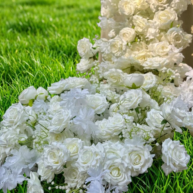 Ships From Houston/ WHITE ROSE Cascading Floral Runner, Wedding Arch ...