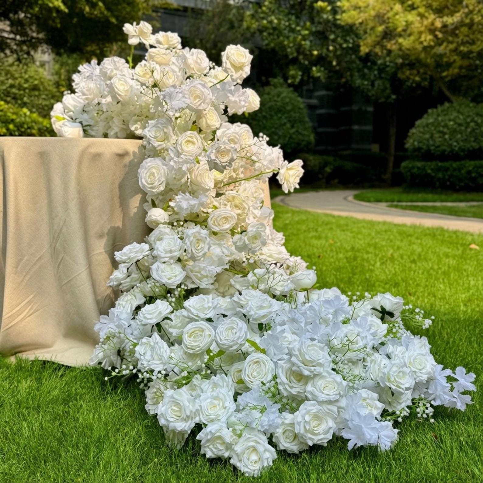 Ships From Houston/ WHITE ROSE Cascading Floral Runner, Wedding Arch ...