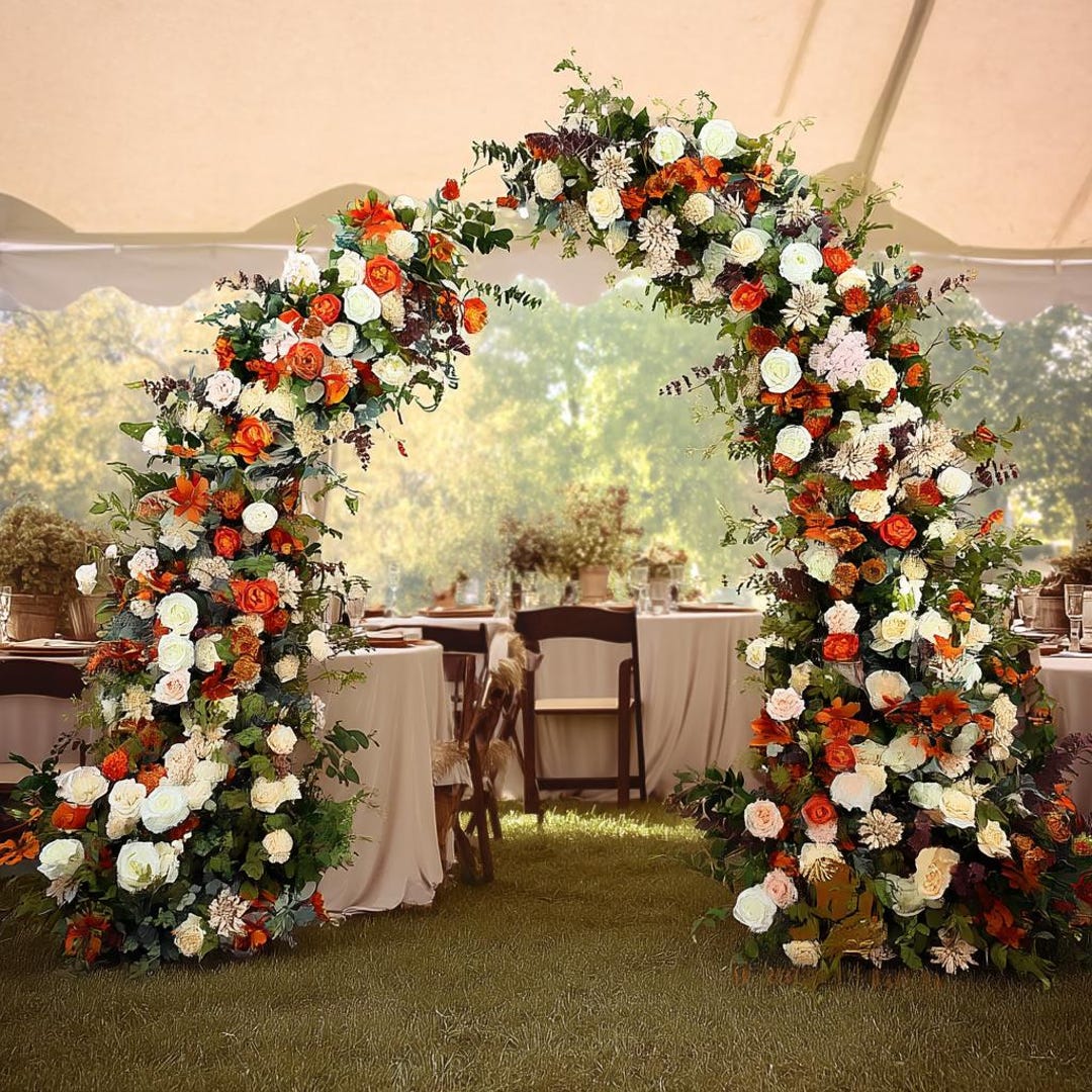 US Seller---wedding Arch With Orange Artificial Flowers – Pastoral ...