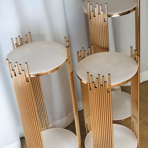 Set of 3 Pcs Plinths- Gold Round Metal Plinths Wedding Backdrop Stand ...