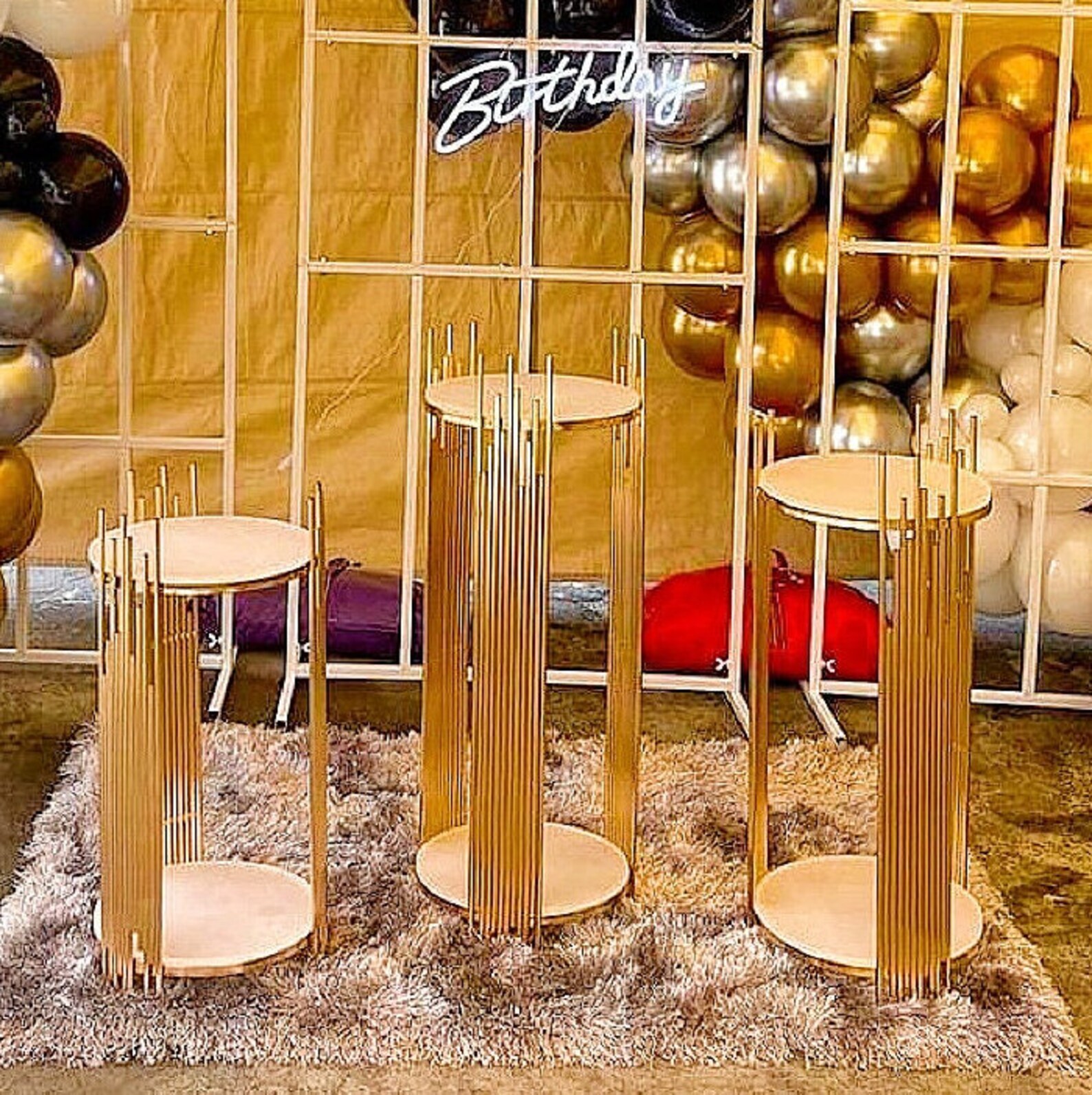 Set of 3 Pcs Plinths Gold Round Metal Plinths Wedding Backdrop Stand ...