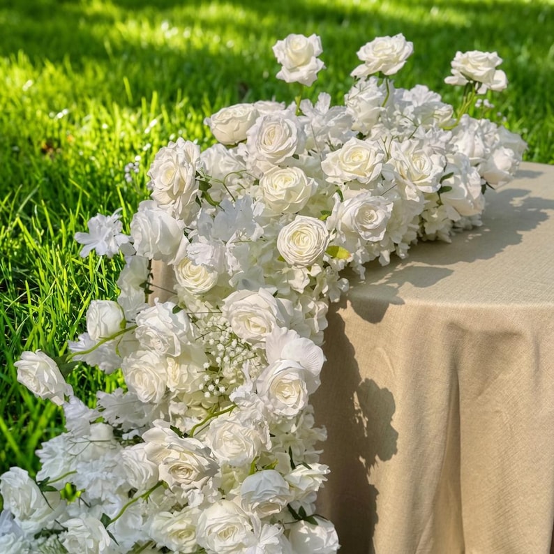 Ships From Houston/ WHITE ROSE Cascading Floral Runner, Wedding Arch ...
