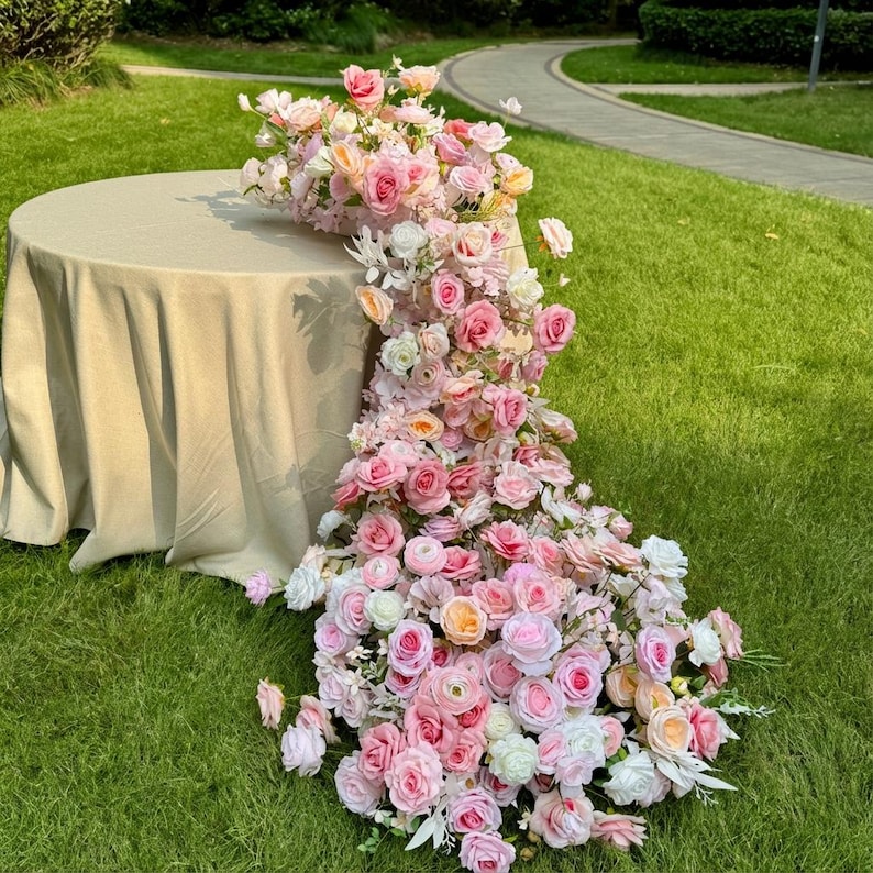 Ships From Usa/blush Pink Rose Cascading Floral Runner Table ...