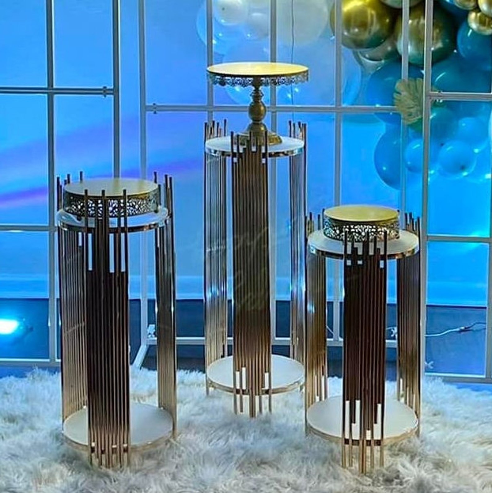 Set of 3 Pcs Plinths Gold Round Metal Plinths Wedding Backdrop Stand ...