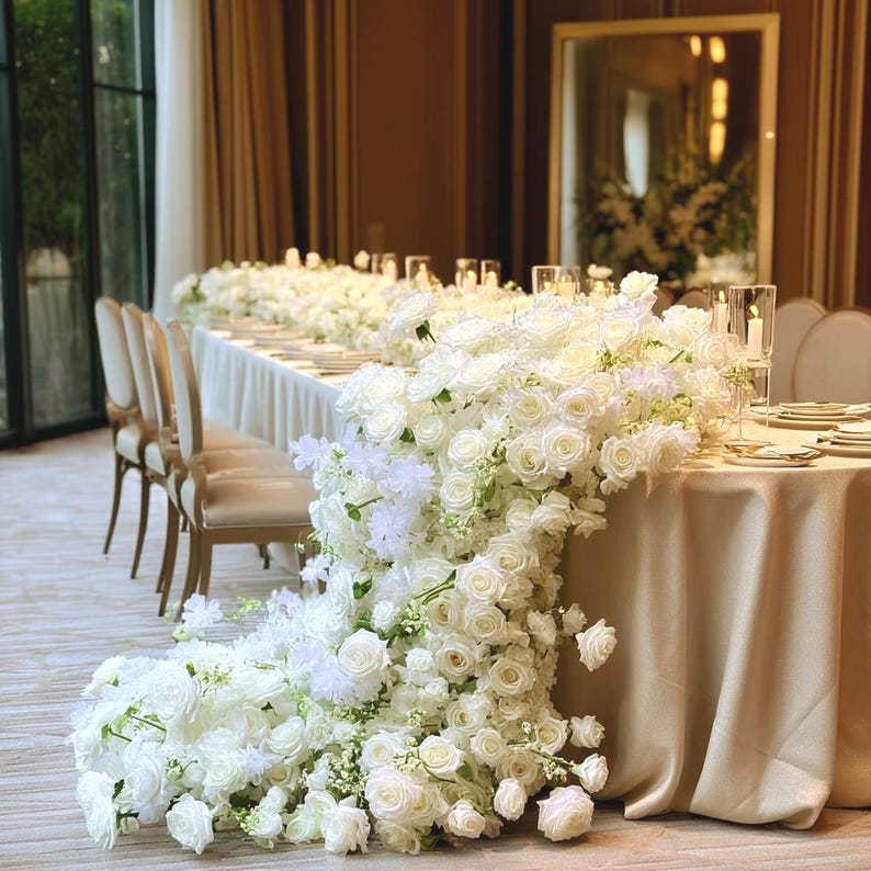 Ships From Houston/ WHITE ROSE Cascading Floral Runner, Wedding Arch ...