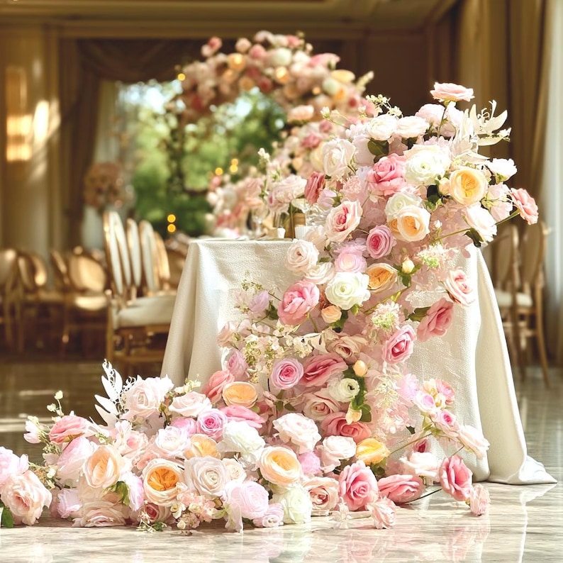 Ships From Usa/blush Pink Rose Cascading Floral Runner Table ...