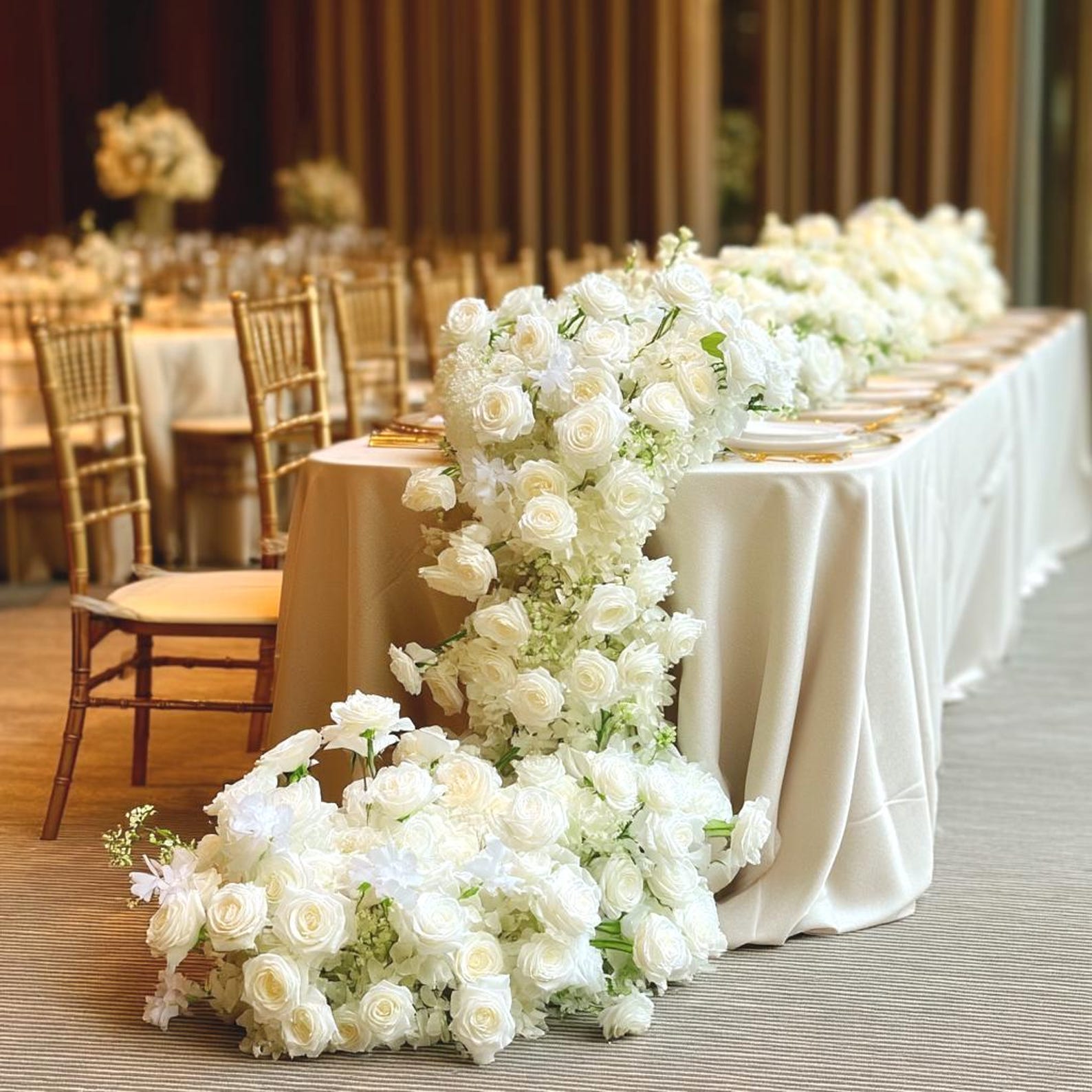 Ships From Houston/ WHITE ROSE Cascading Floral Runner, Wedding Arch ...