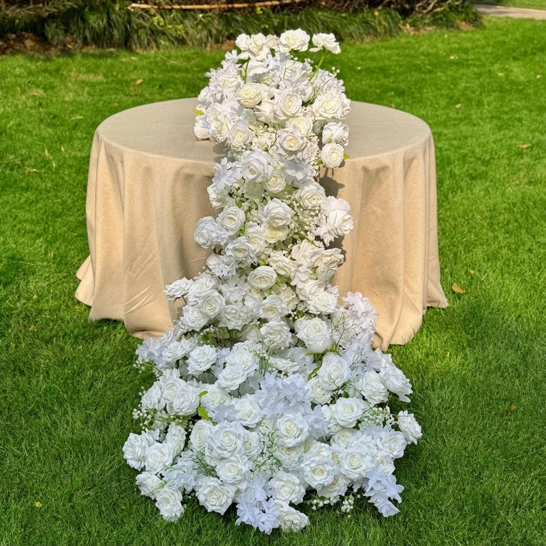 Ships From Houston/ WHITE ROSE Cascading Floral Runner, Wedding Arch ...