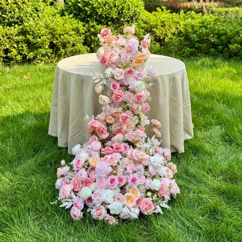 Ships From Usa/blush Pink Rose Cascading Floral Runner Table ...