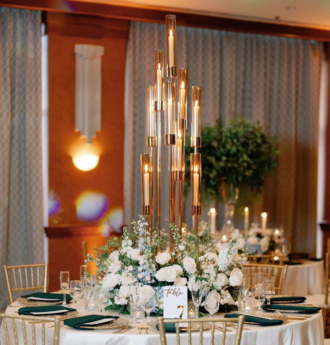 50''gold 8 Arm Metal Cluster Candle Holder, Tall Stand Glass Candles ...