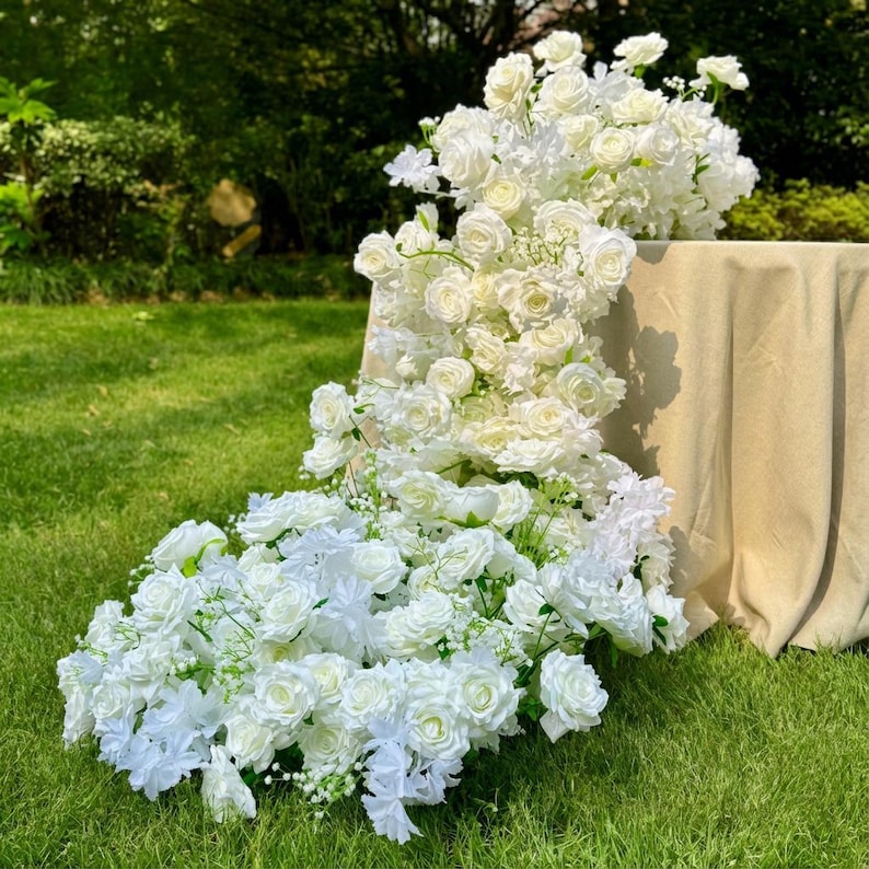 Ships From Houston/ WHITE ROSE Cascading Floral Runner, Wedding Arch ...