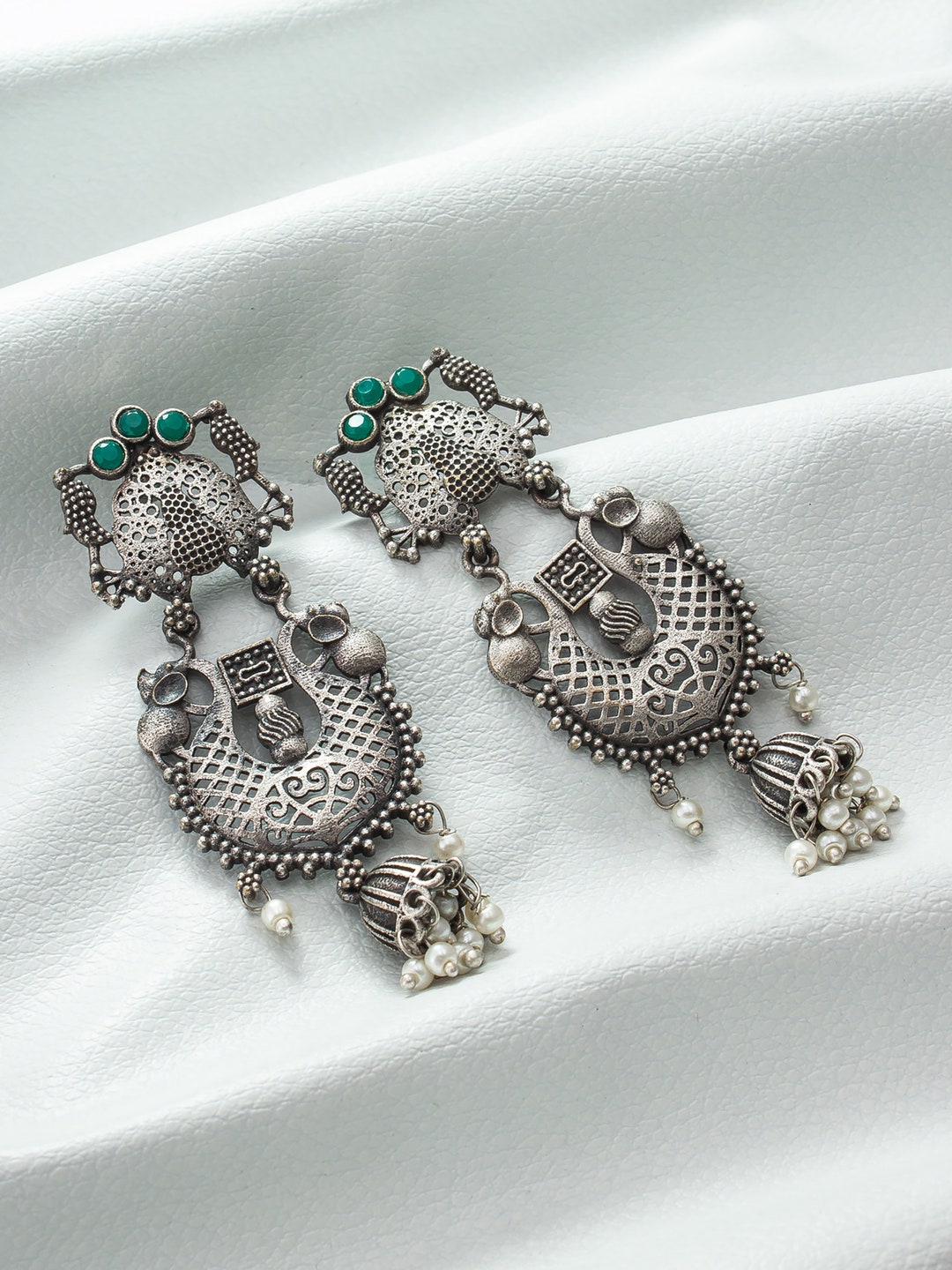 Indian Oxidized Long Earrings, German Silver Bohemian Earrings Pair of ...