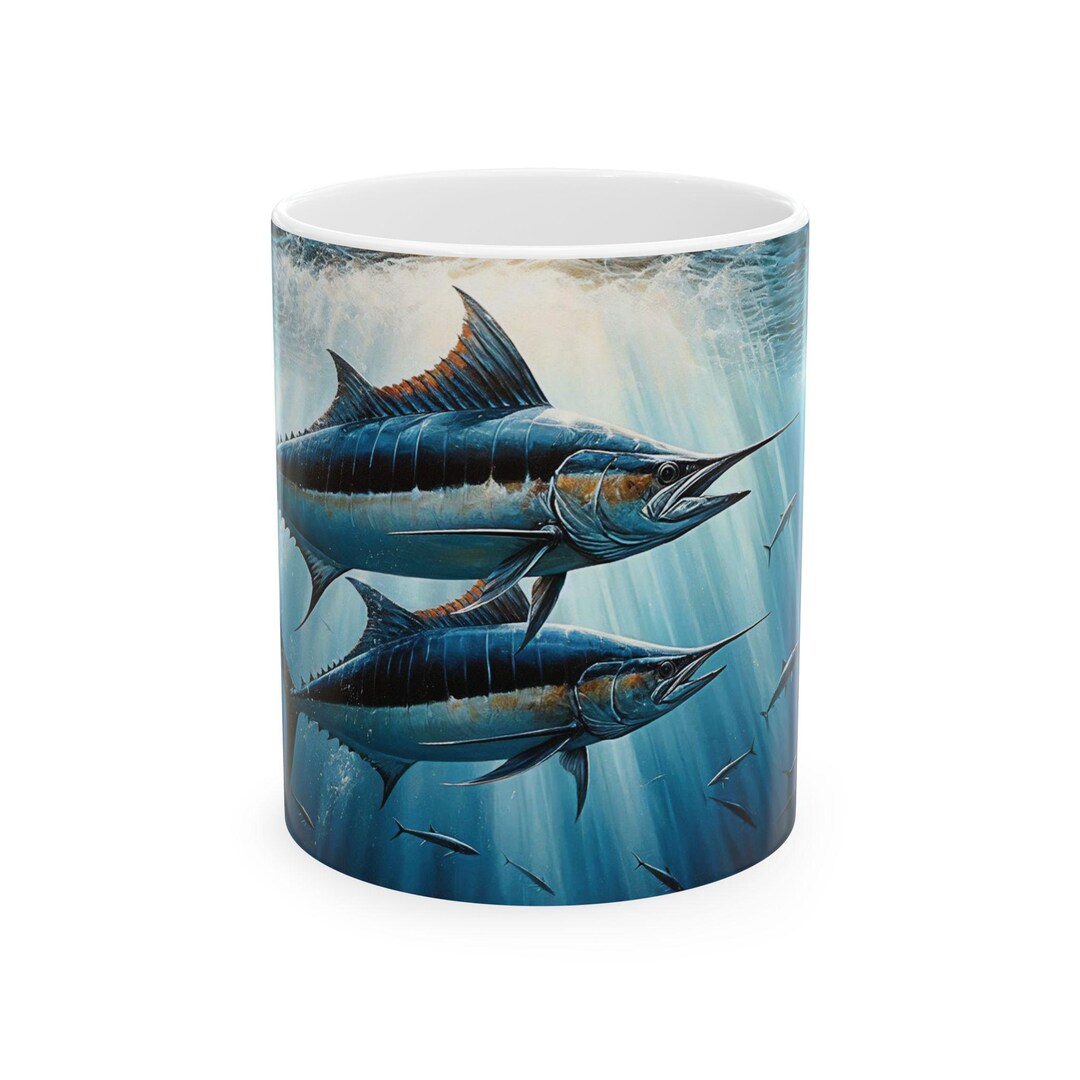 Ocean Marlin Ceramic Mug, Nautical Coffee Cup, Sea Life Tea Mug, Fish ...