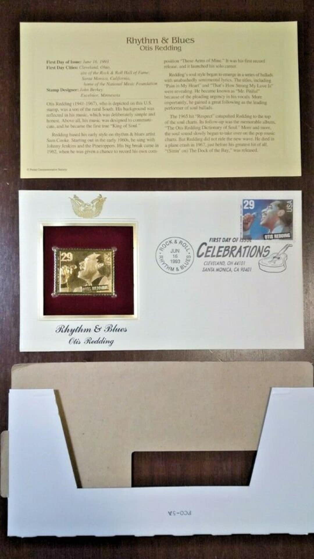 Otis Redding Rhythm Blues 1993, 22kt Gold Replica First Day Cover Card ...