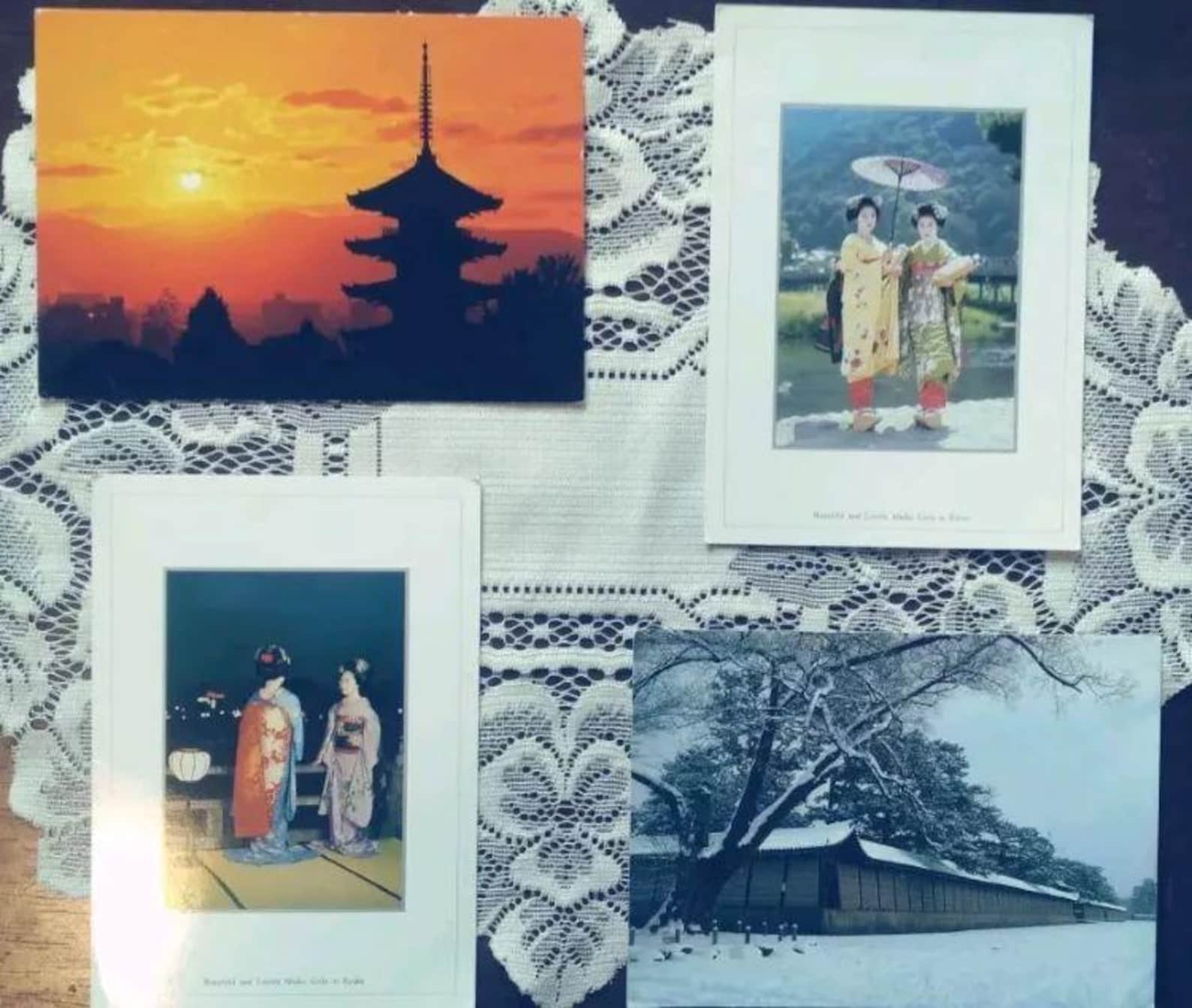 4 Vintage Japanese Post Cards Maiko Girls & Pagoda Kyoto Imperial ...