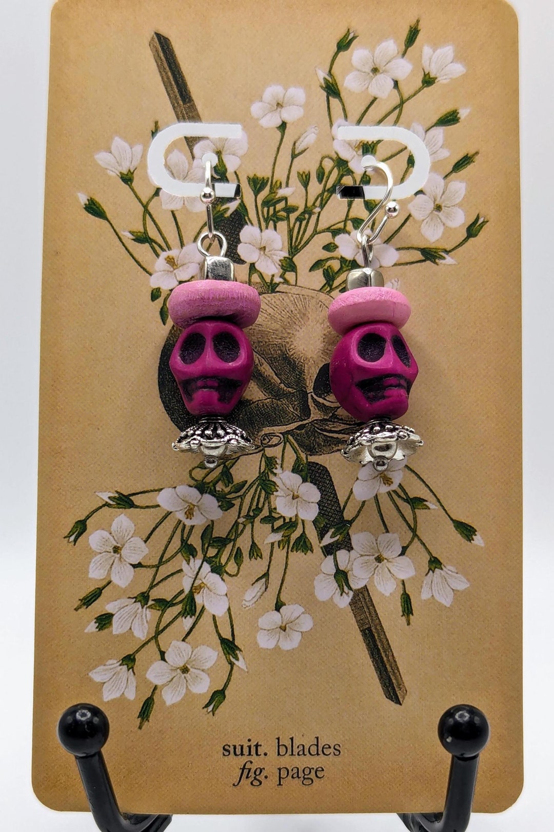 Baron Samedi Style Skull and Top Hat Earrings, Purple & Pink - Etsy