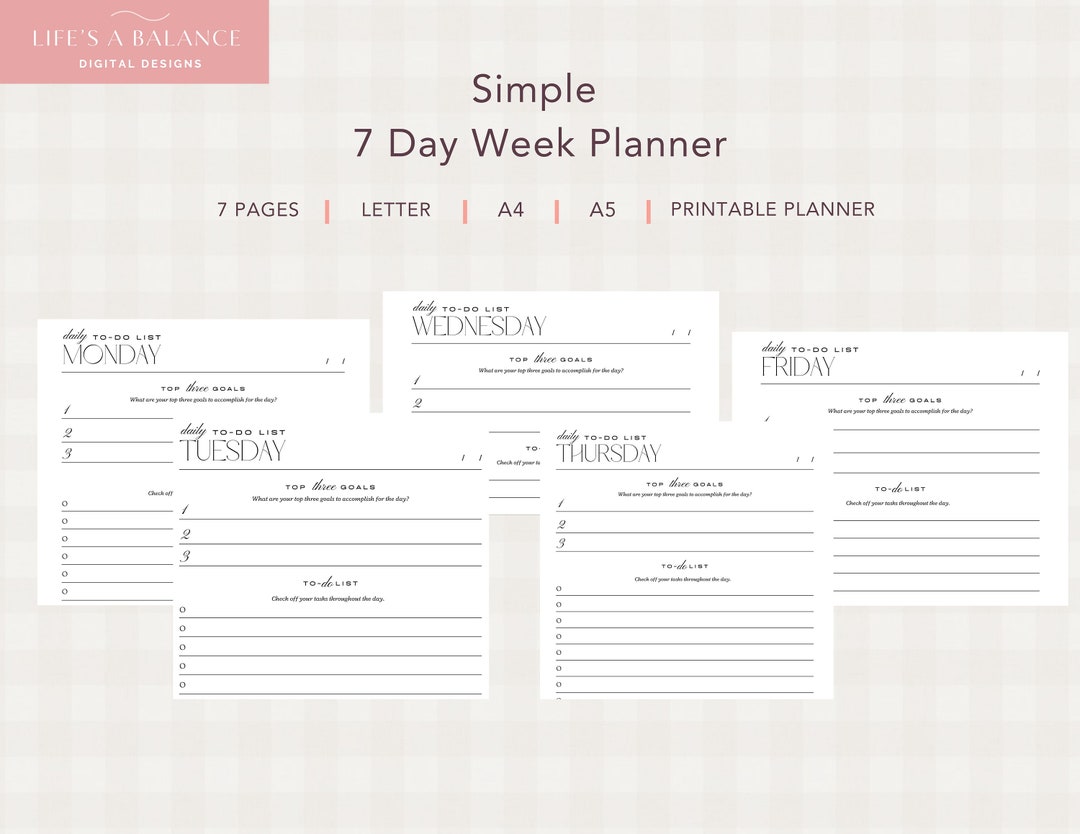 7 Day Printable Planner / Weekly Printable Planner / Simple Planner - Etsy