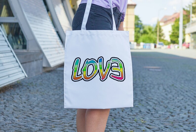 Rainbow Love Design Tote Bag - Stylish and Spacious - Various Colors ...