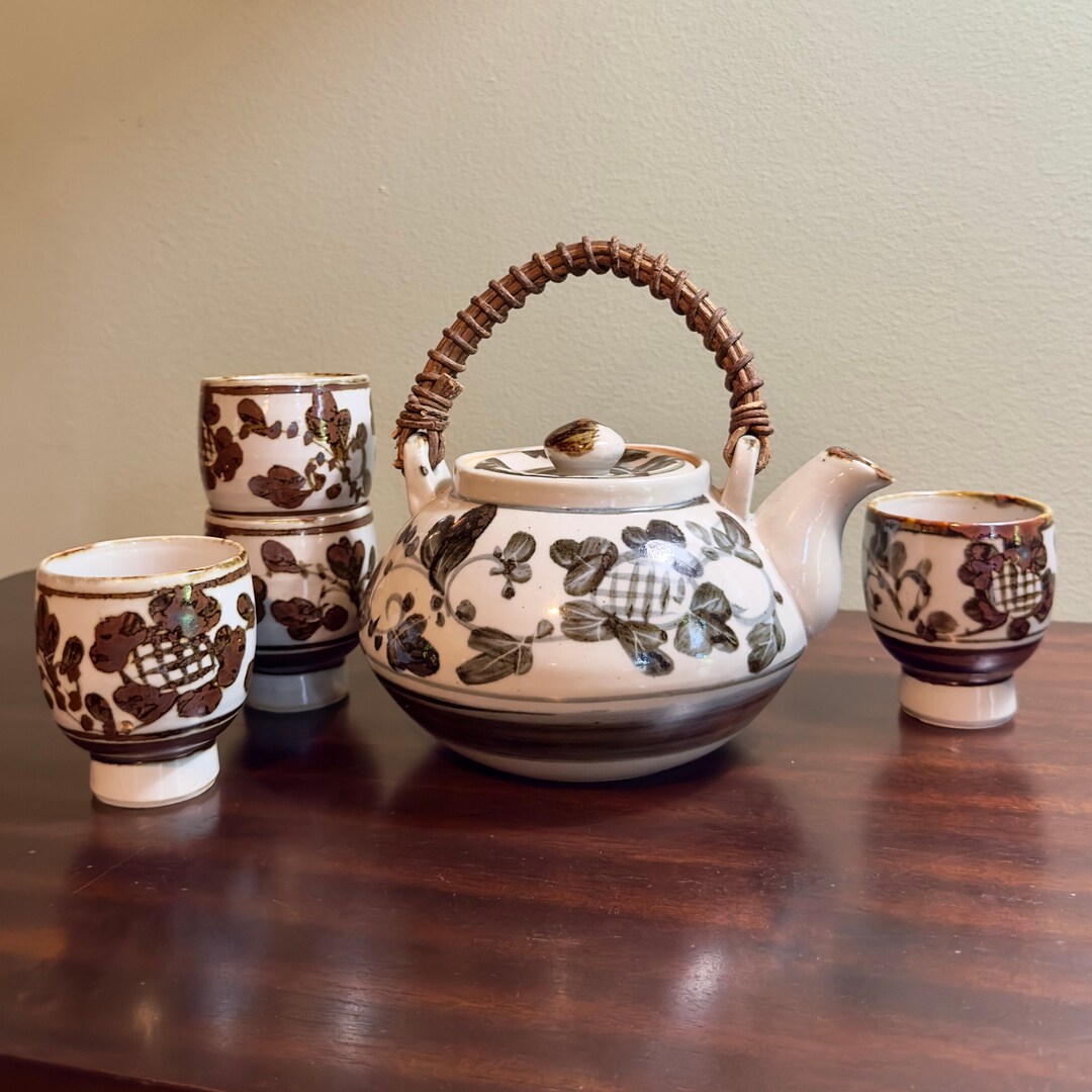 Japanese Teapot Set, Built in Strainer, Four Cups, Kung Fu Tea, Vintage ...
