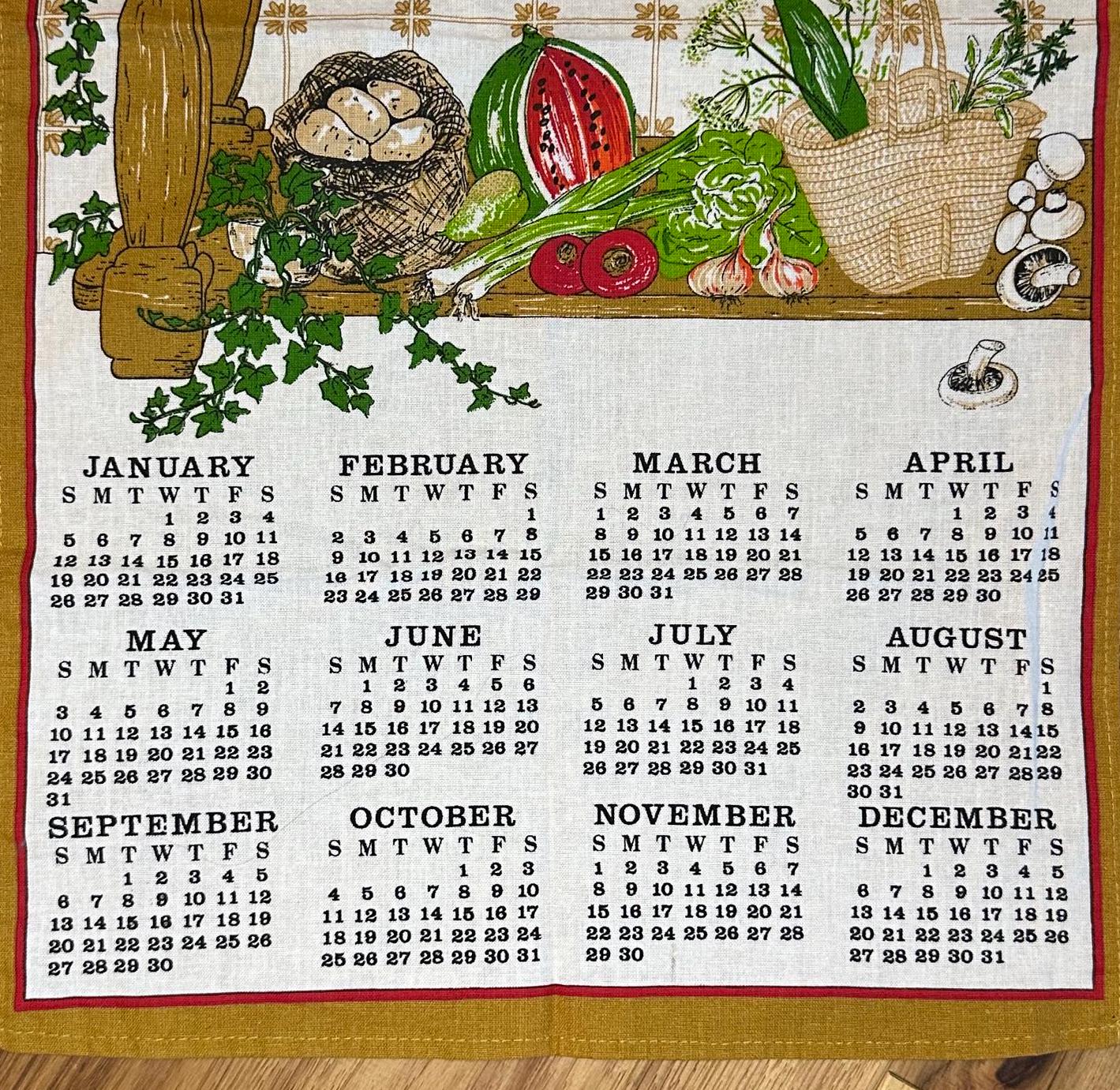 1992 Cotton Dishcloth Calendar Retro Kitchen Decor Unique Vintage ...