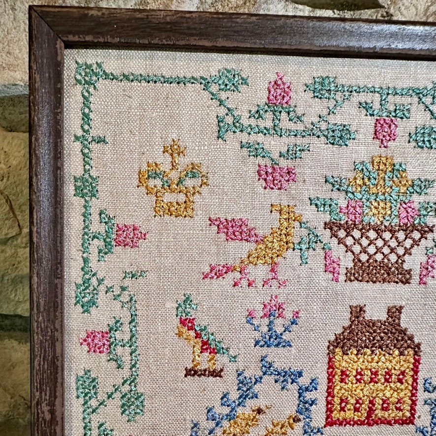 Vintage Sampler Hand Stitched Textile Art Framed Early 20th - Etsy