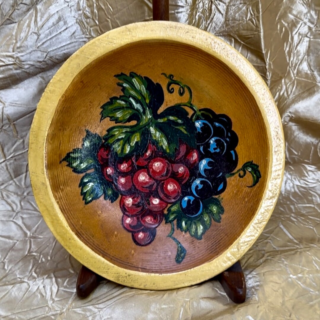 Painted Wooden Bowl, Vintage Munising, Primitive Grape Wall Hanging - Etsy