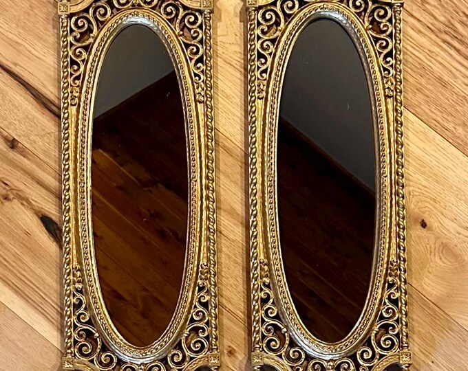Gold Gothic Spanish Revival Mirrors, Vintage 70s HOMCO, 2 Long Narrow ...