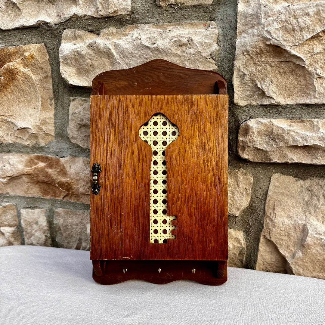 Key Box, Wood Wall Cabinet, Entryway Hideaway Hooks, Rattan Inlay ...