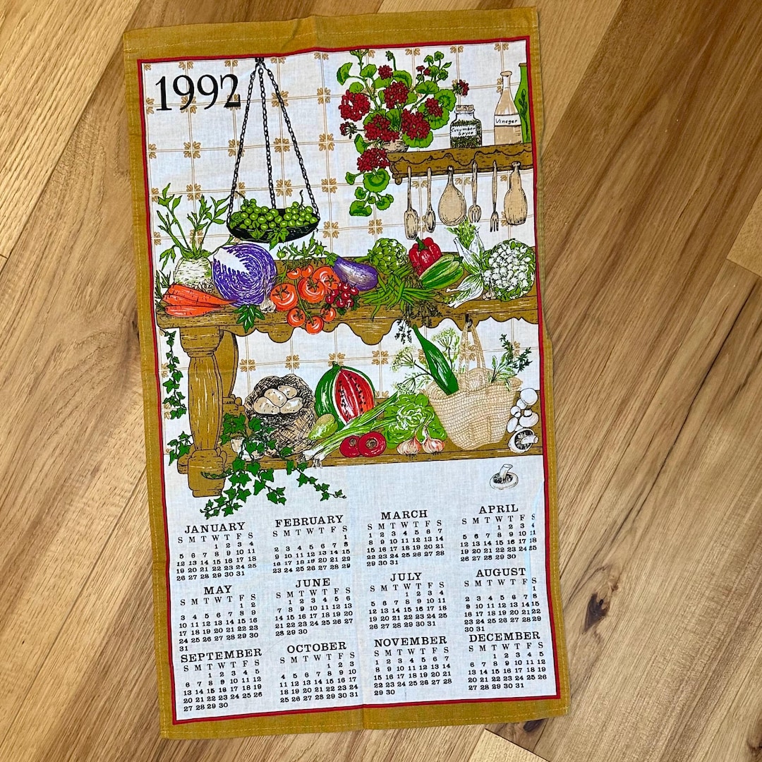 1992 Cotton Dishcloth Calendar Retro Kitchen Decor Unique Vintage ...