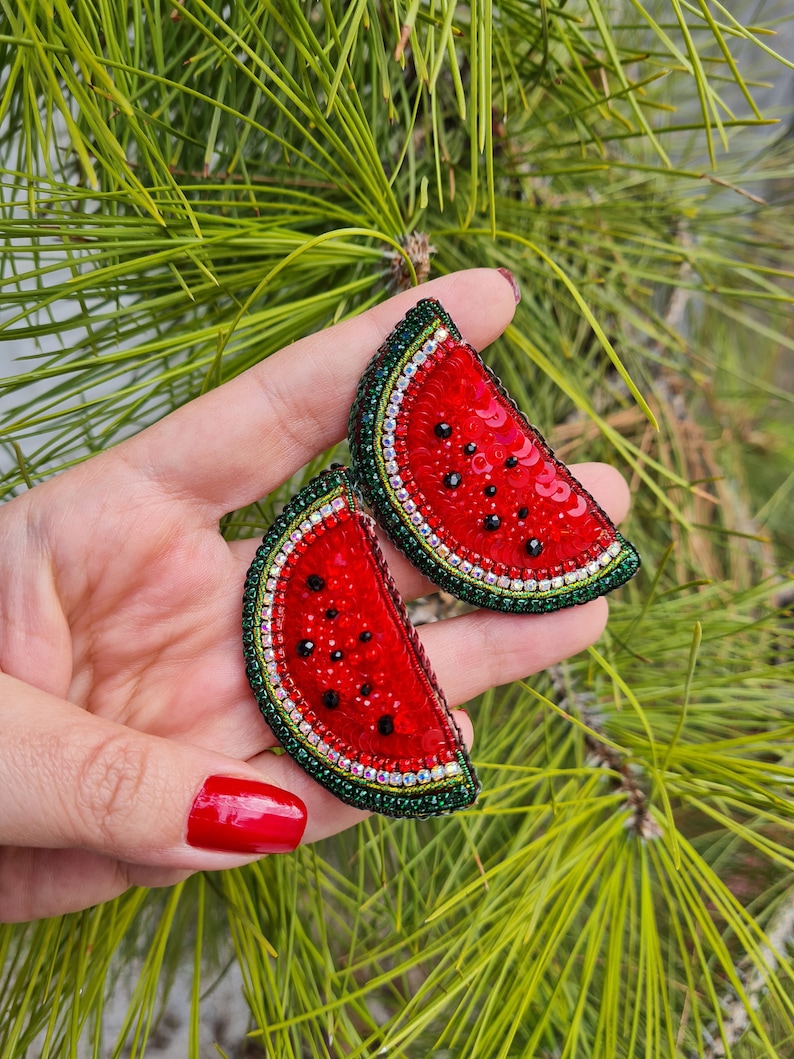 Watermelon Brooch, Handmade Fruit Jewelry, Beaded Watermelon ...