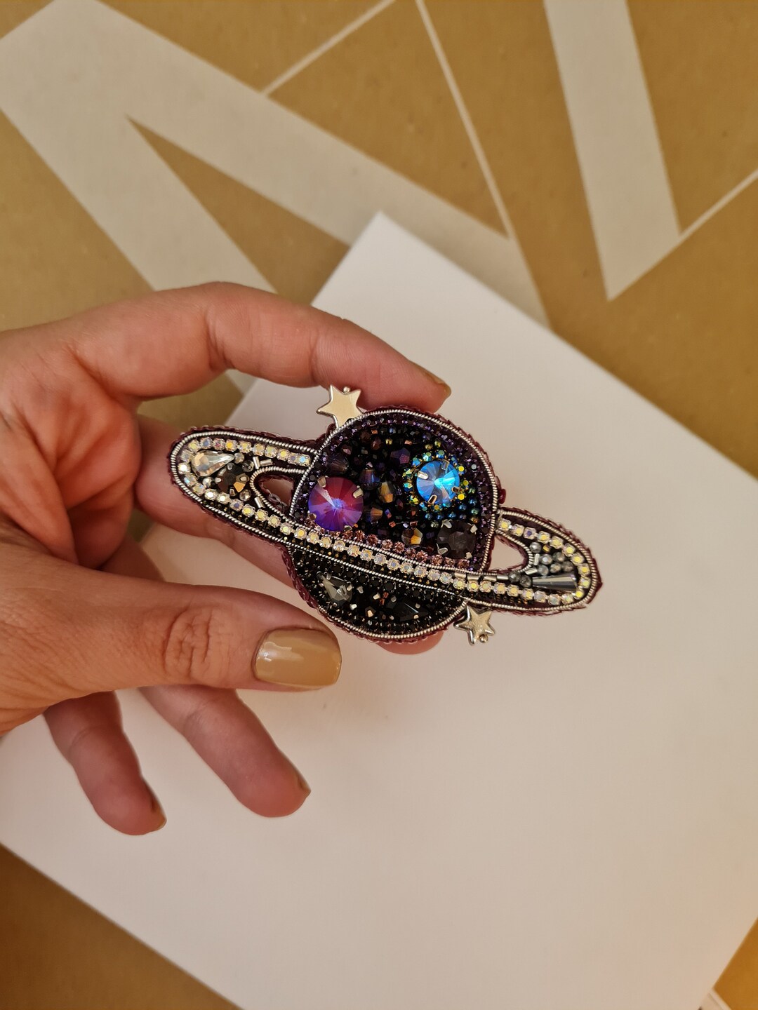 Beaded Planet Brooch: Crystal Saturn Pin, Uranüs Accessory - Etsy