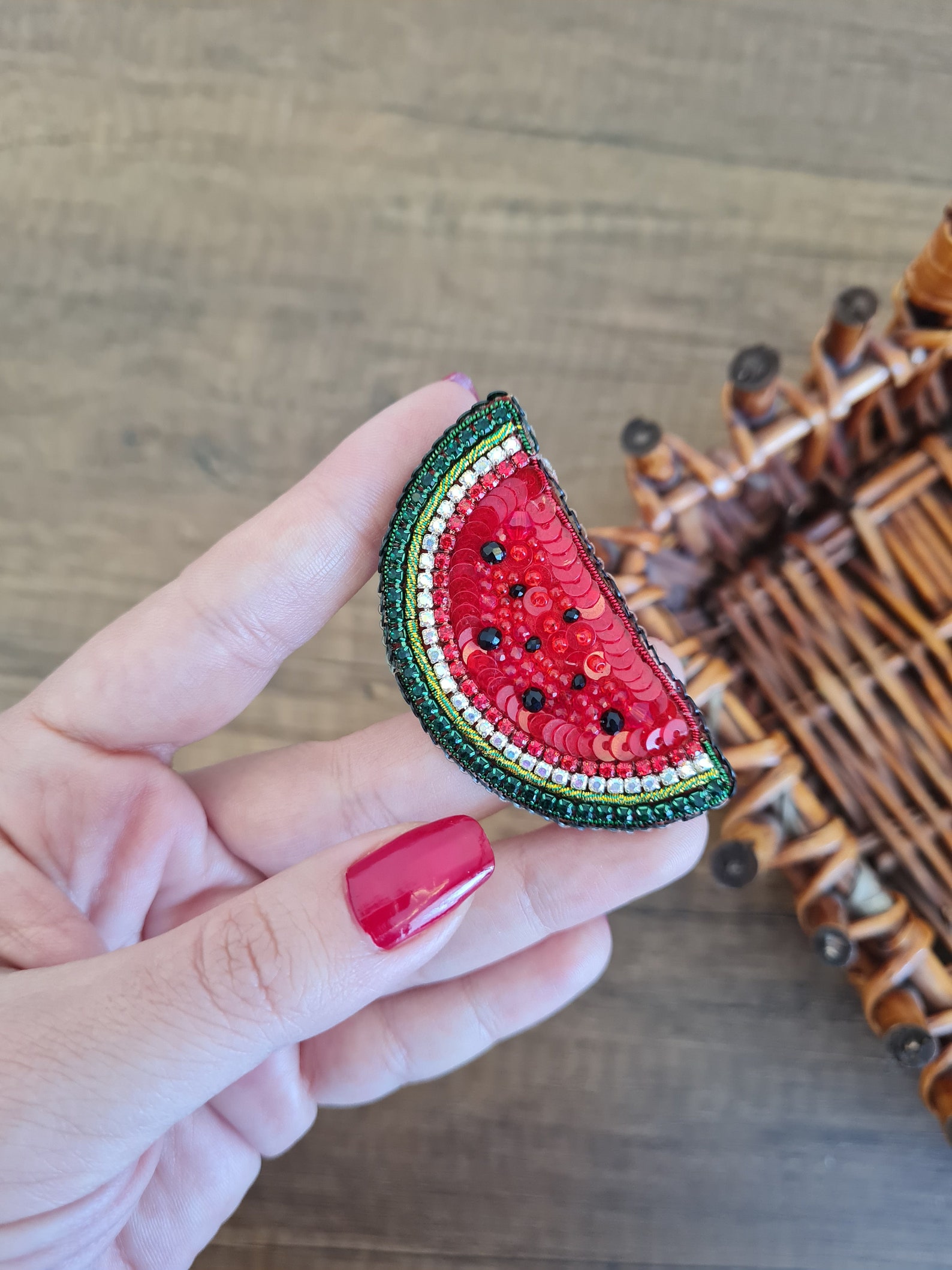 Watermelon Brooch, Handmade Fruit Jewelry, Beaded Watermelon ...