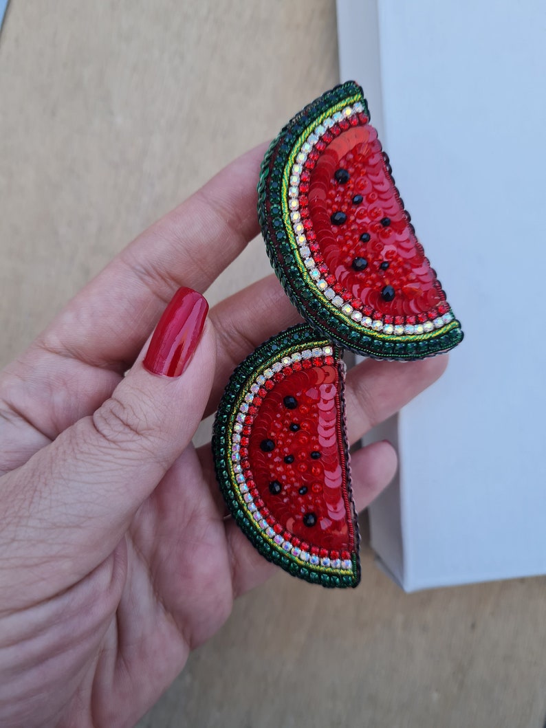Watermelon Brooch, Handmade Fruit Jewelry, Beaded Watermelon ...
