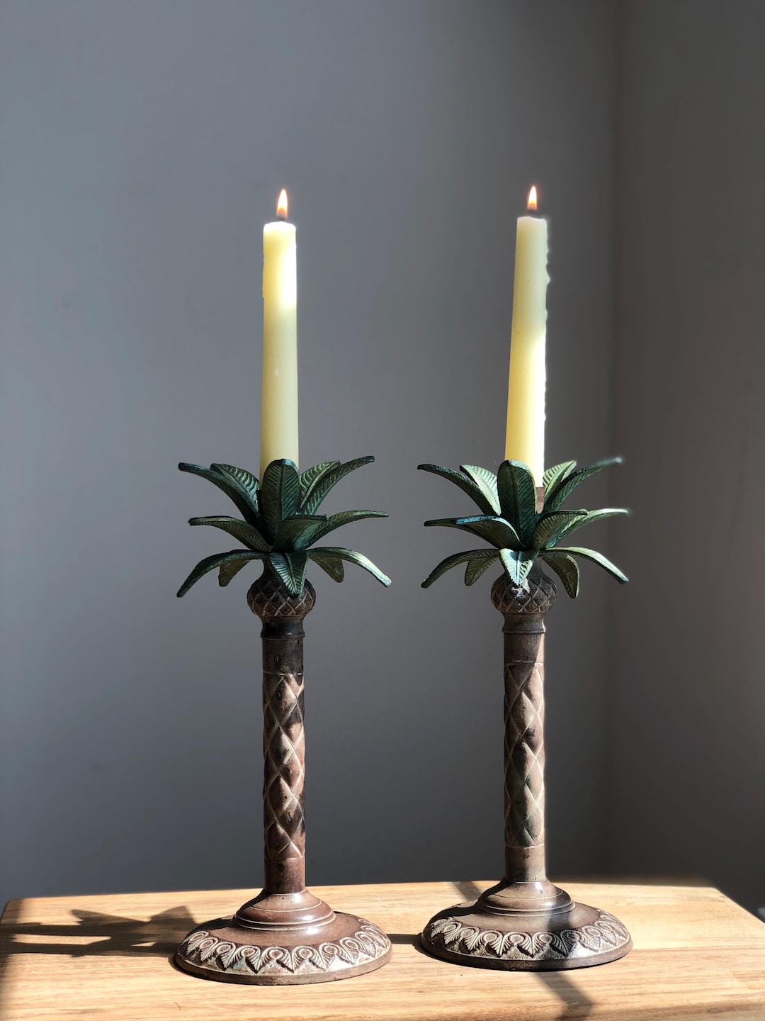 Vintage Metal Palmtree Candle Holders - Etsy