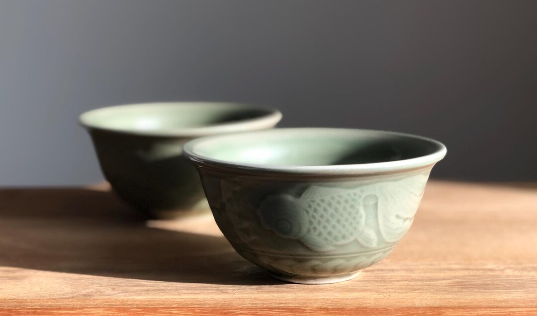 2.75” Pair of Vintage Celadon Green Koi Fish Bowls - Etsy