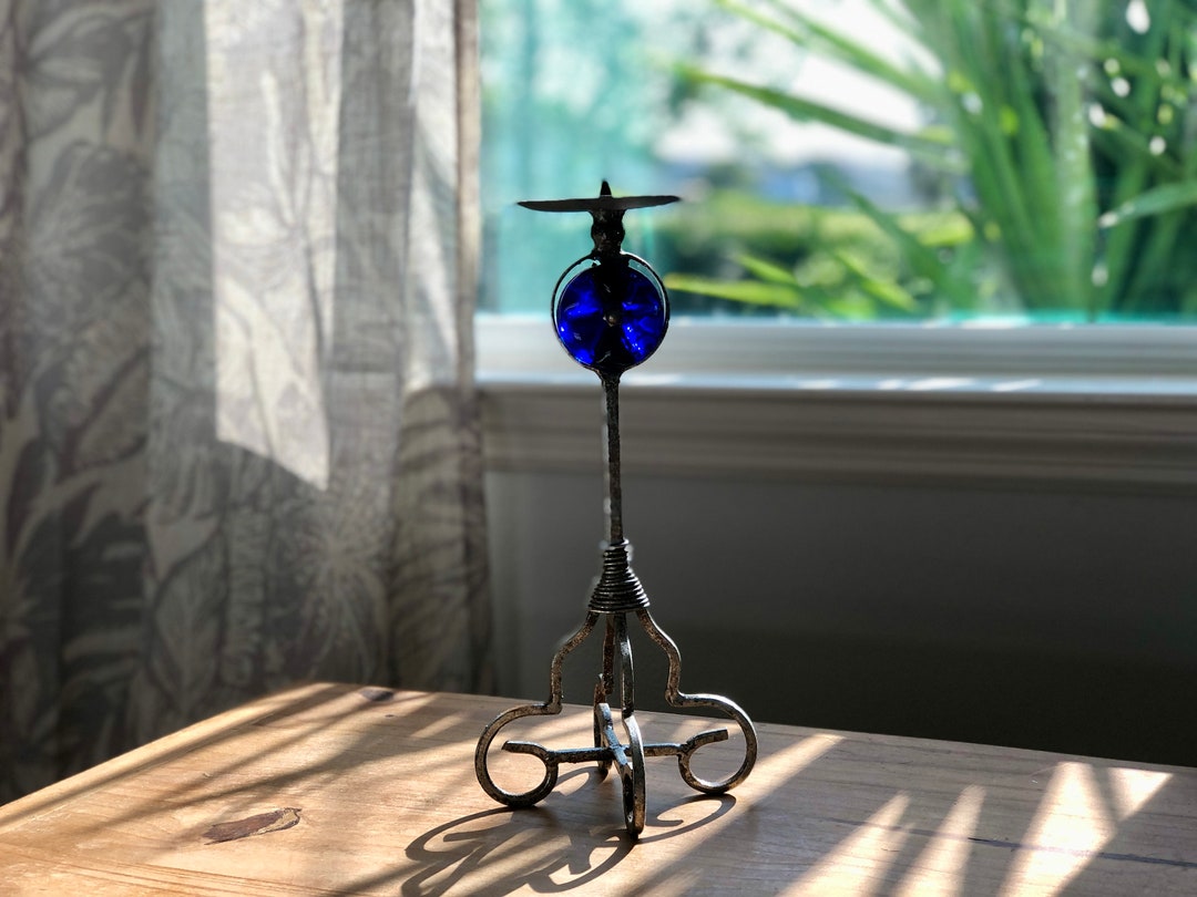 Vintage Cobalt Blue Candle Holder - Etsy