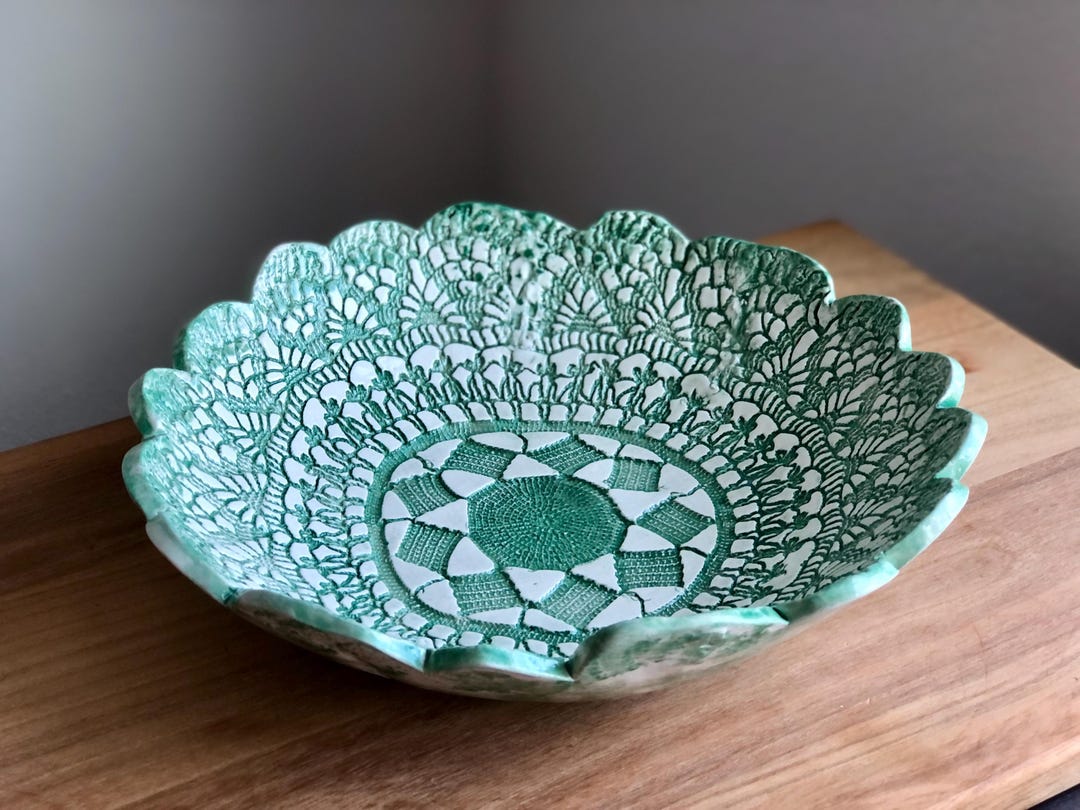 Vintage Doily Pottery Bowl - Etsy