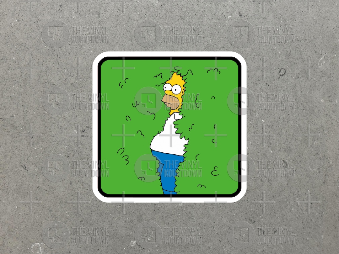 Homer Hiding in Hedges Funny Cartoon Sticker for Toolbox, Hard Hat ...