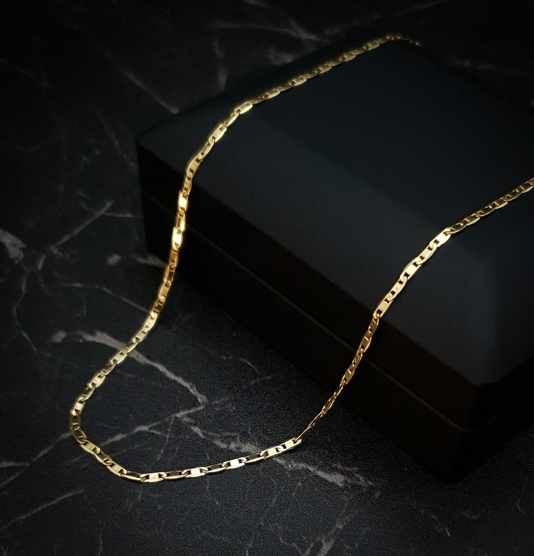 18k Real Gold Flat ANCHOR CHAIN Necklace ,2.3mm ,mariner Chain , 18k ...