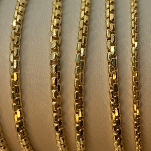 14K Solid Gold Round Box Chain Necklace, 20,22 ,24,27 Inches ,3.55mm,2 ...