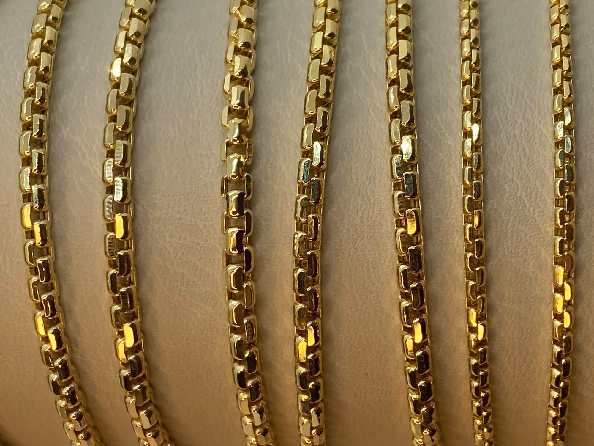 14K Solid Gold Round Box Chain Necklace, 20,22 ,24,27 Inches ,3.55mm,2 ...