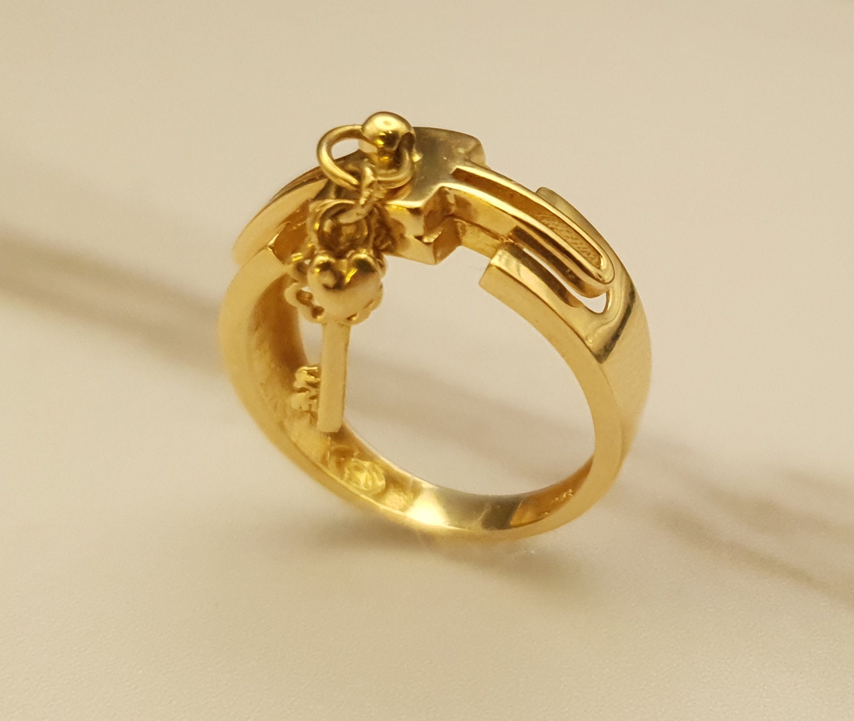 18K Real Gold Ring With Key and Heart, Best Gift for Her, Birthday Gift ...