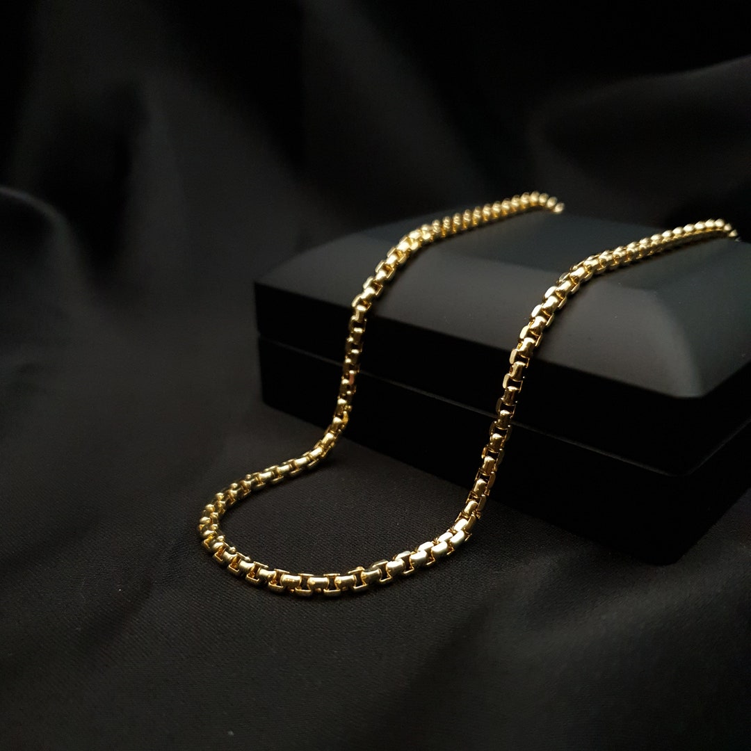 14K Real Gold Round Box Chain Necklace, Round Box Chain, Box Chain ...