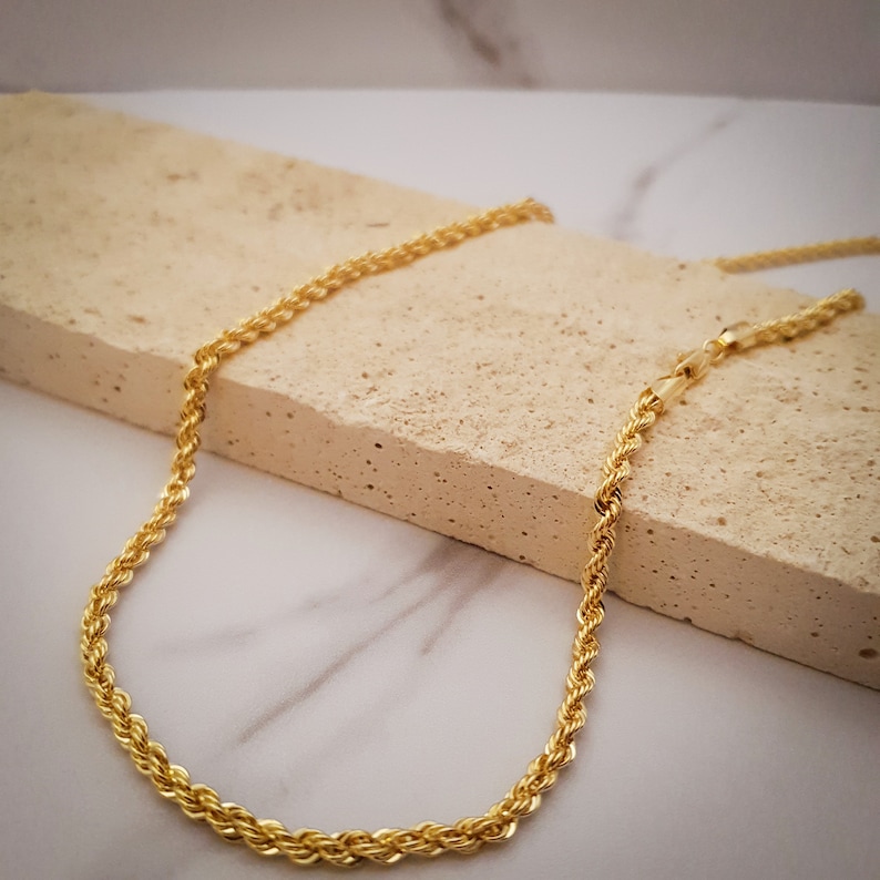 18K Solid Gold Rope Chain Necklace (2.3mm) - Etsy