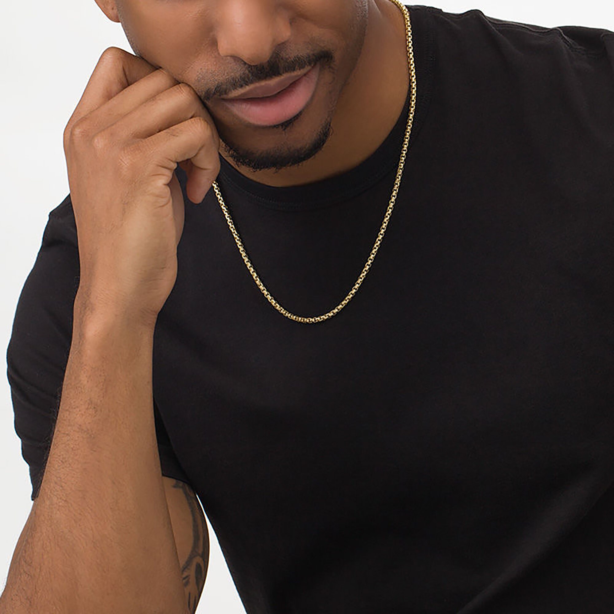 14K Solid Gold Round Box Chain Necklace, 20,22 ,24,27 Inches ,3.55mm,2 ...