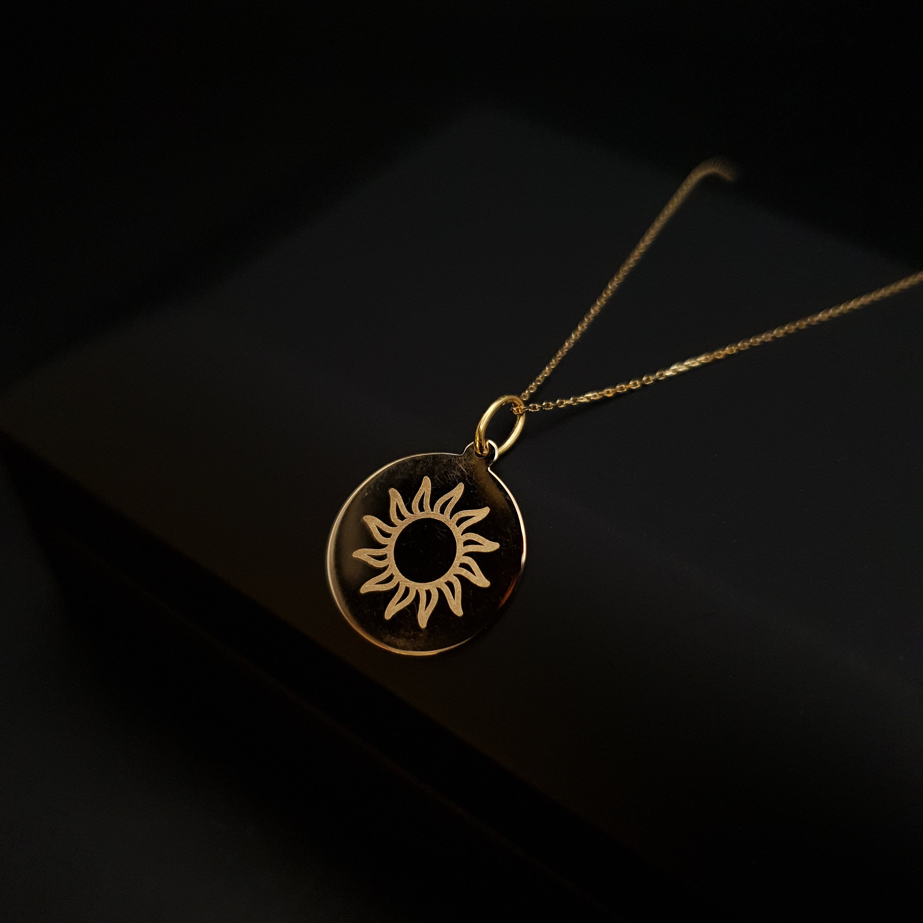 18K Real Gold Sun Symbol Necklace, Sun Symbol Pendant, Sun Charm ...