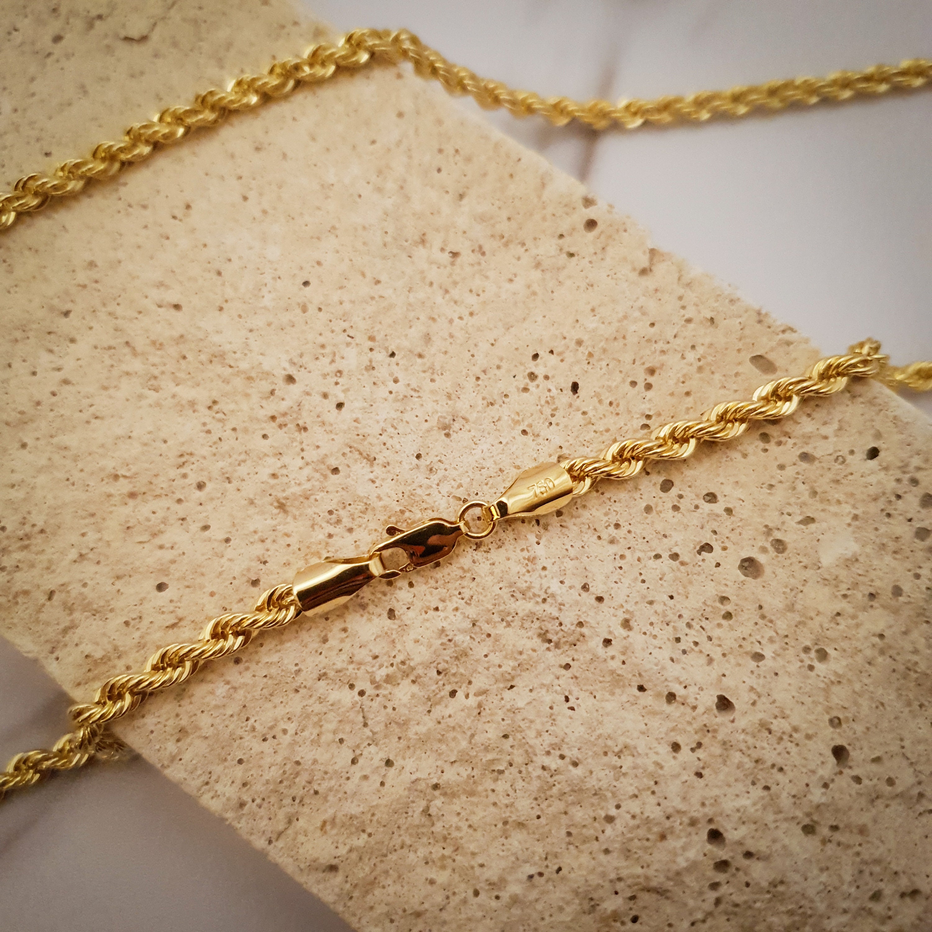 18K Real Gold Solid Rope Necklace 1.5mm,gold Rope Chain , Gold Rope,18k ...